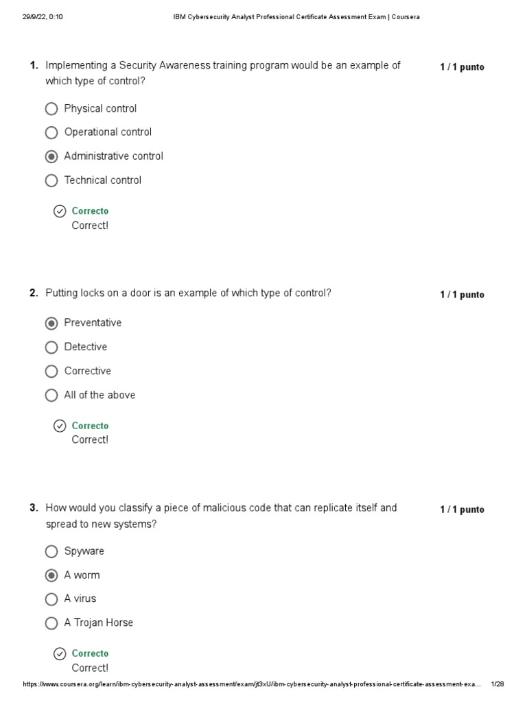 Ex Final 5 Ibm Cybersecurity Analyst Professional Certificate Assessment Exam Coursera Pdf