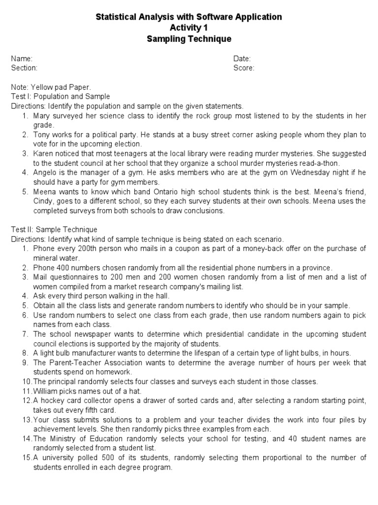 Statistical Analysis With Software Application Activity 1 Topic 3 | PDF ...