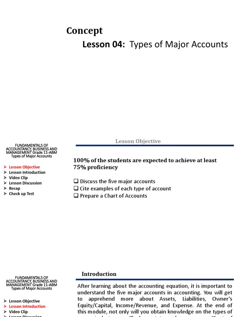 Q1 G11-ABM - L04 Types of Major Accounts PDF | PDF
