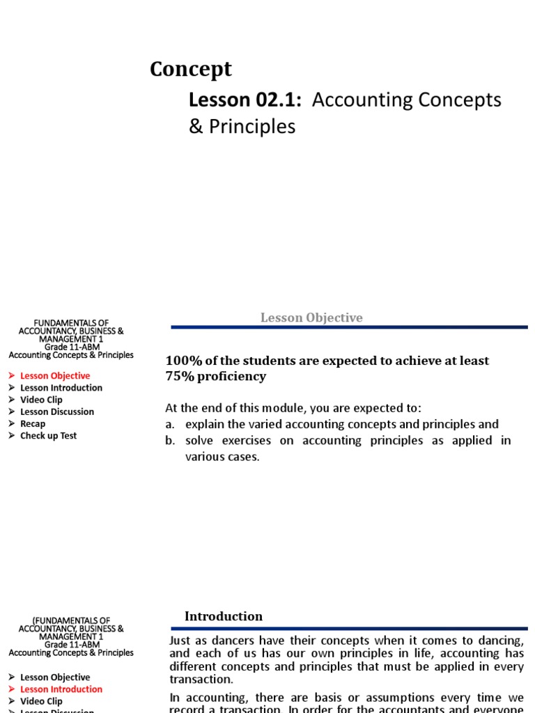 Q1 G11-ABM - L02.1 Accounting Concepts & Principles PDF | PDF | Business | Business Economics