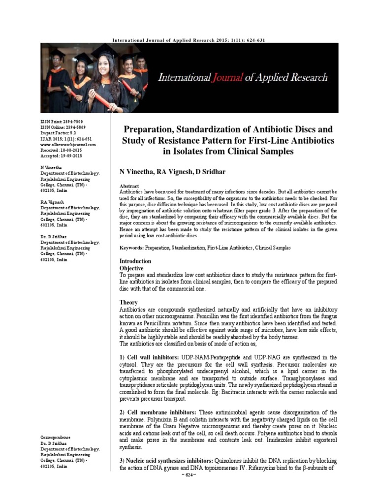 Preparation, Standardization of Antibiotic Discs and Study of ...