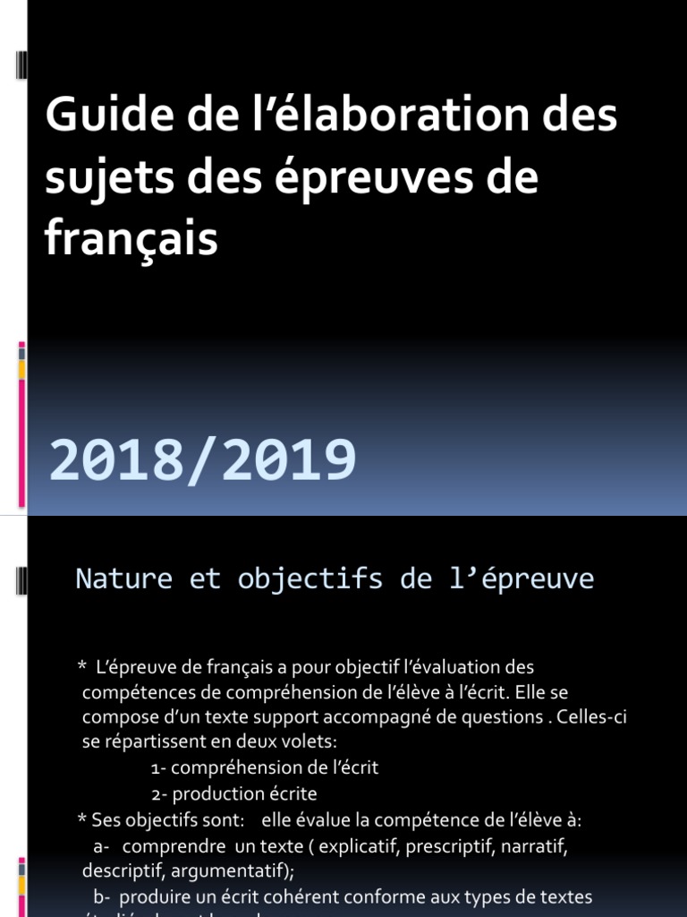 Élaboration des sujets d'épreuves de français | PDF