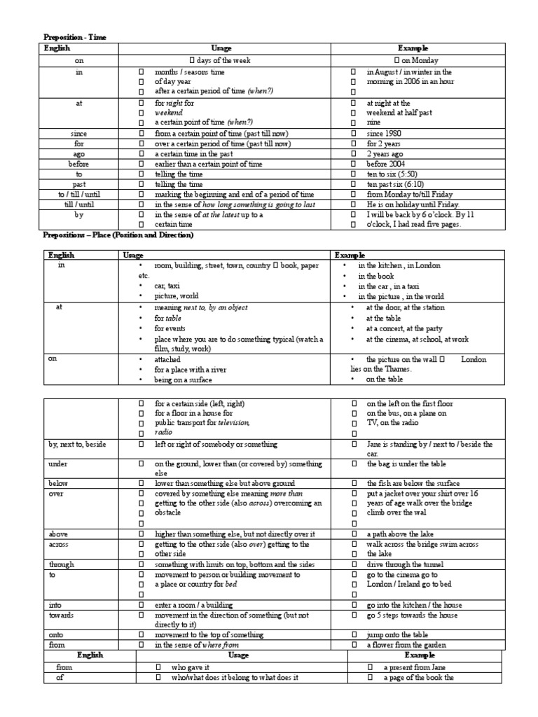 English Preposition | PDF | Workweek And Weekend | Transport