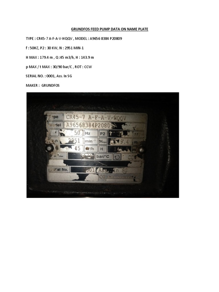 Grundfos Name Plate Feed Pump | PDF