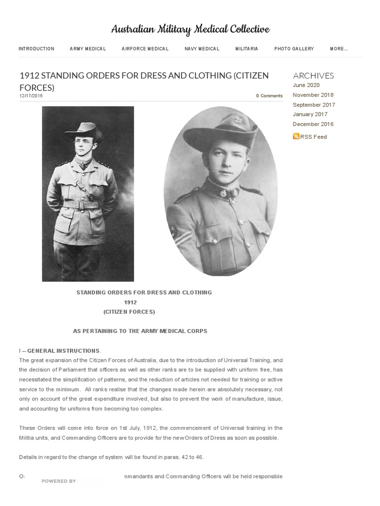 1912 Standing Orders For Dress and Clothing (Citizen Forces) - Australian Military Medical ...