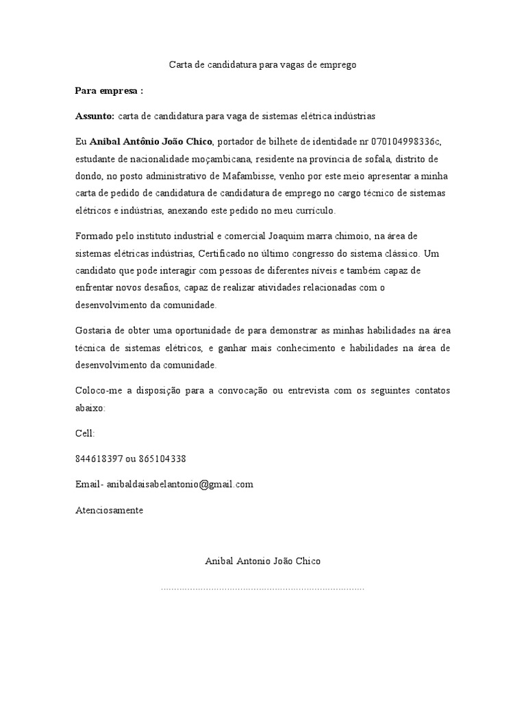 Carta Para Candidatura De Emprego – TEPEHL