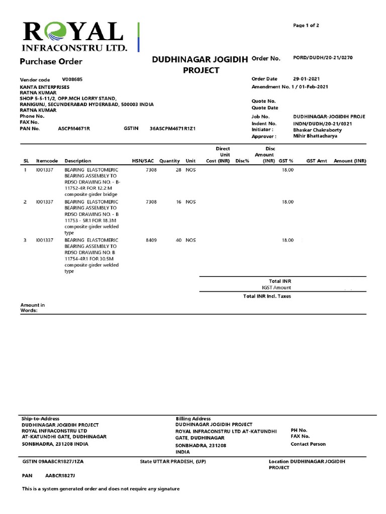 Royal - PO - RDSO | PDF