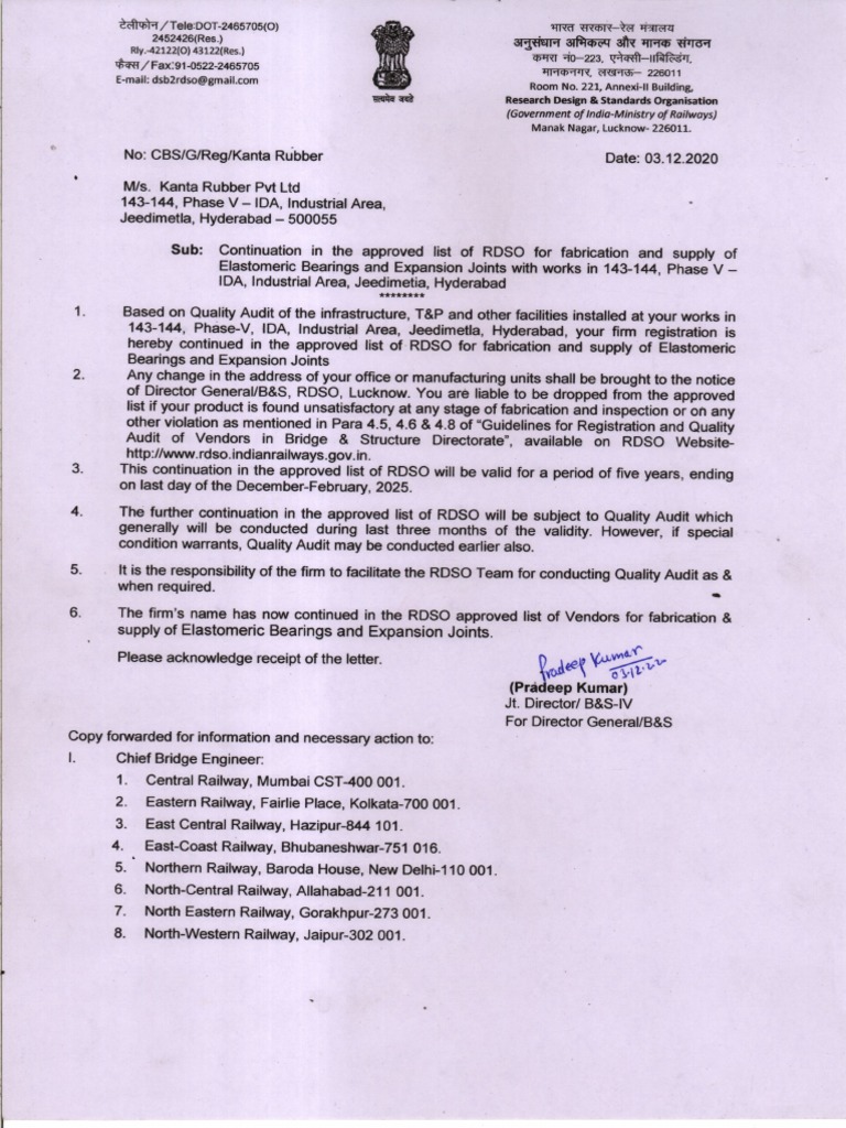 RDSO BEARINGS AND EXP. JOINTS 2020 | PDF