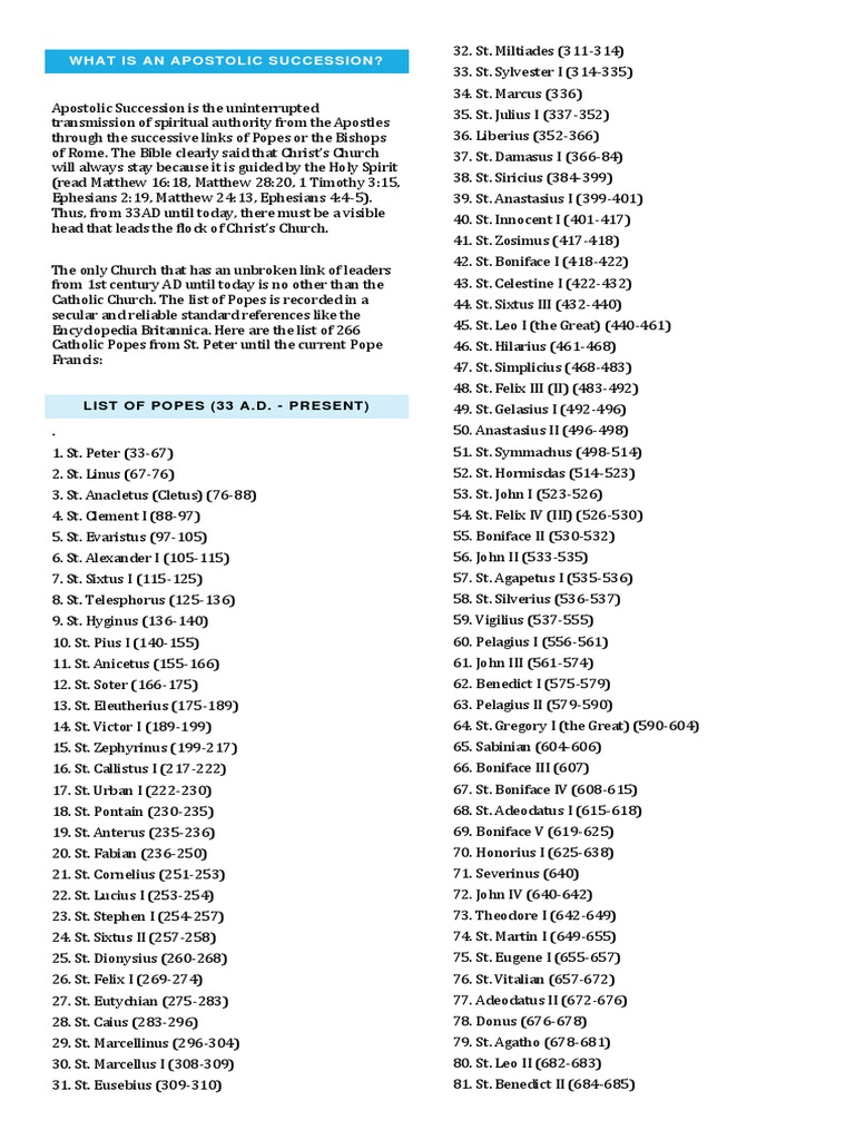 List of 266 Catholic Popes | PDF | Pope | Church Organization