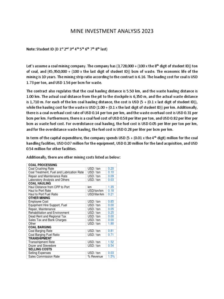 Mine Investment Analysis 2023 | PDF | Mining | Coal Mining