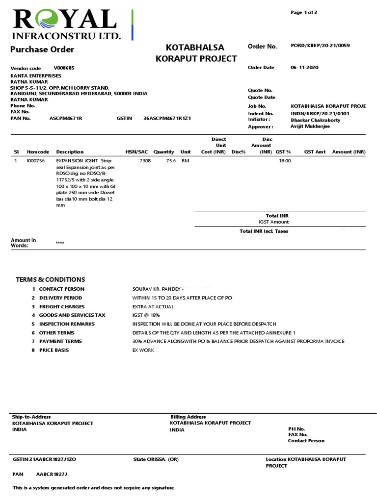 Royal RDSO | PDF | Invoice | Economies
