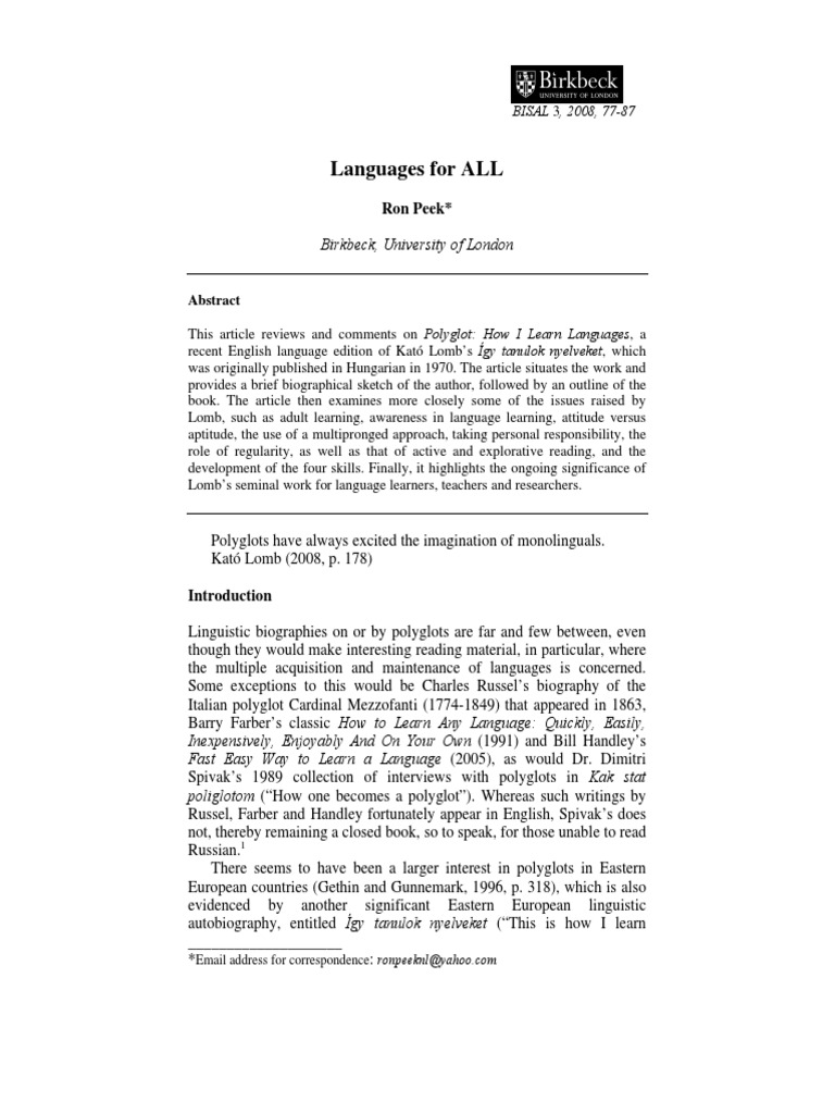 Languages For ALL | Download Free PDF | Multilingualism | Learning