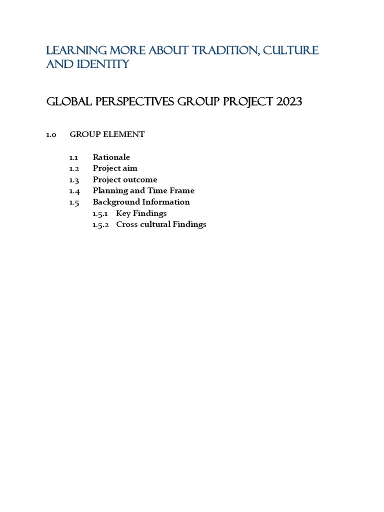 Global Perspectives Group Project On Culture | PDF