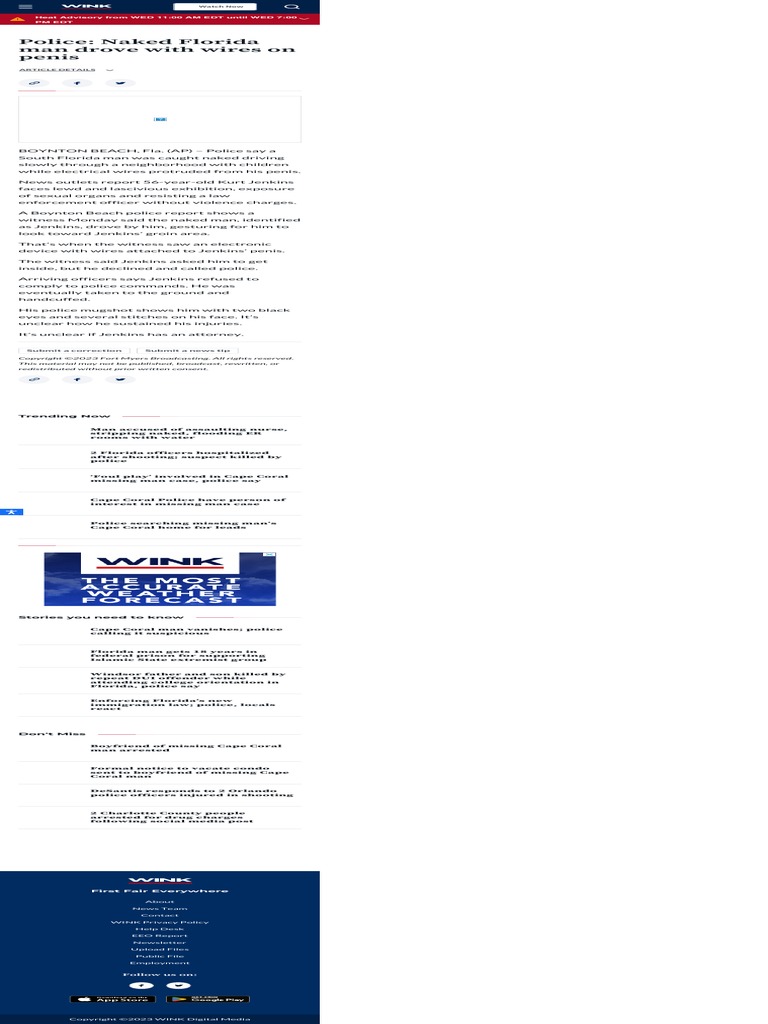 Police Naked Florida Man Drove With Wires On Penis - WINK News | PDF