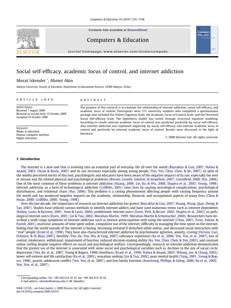 Iskender Akin 2010 Social Self Efficacy Academic Locus Of Control And Internet Addiction