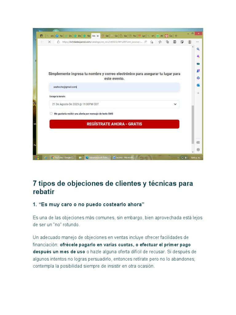 7 Tipos de Objeciones de Clientes y Técnicas para Rebatir | PDF ...