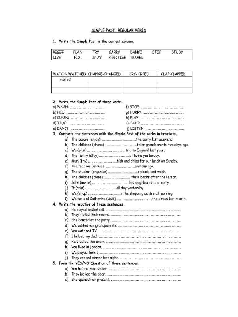 Past Simple Regular Verbs | PDF