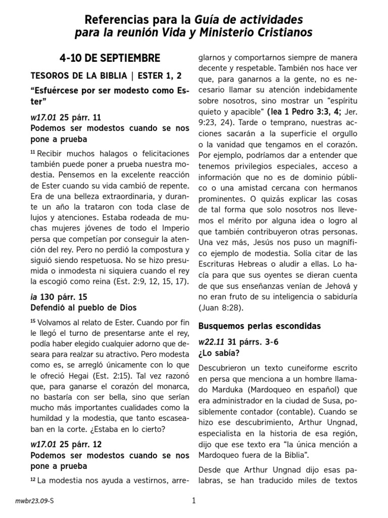 MWBR S 202309 | PDF | Esther | Libro de trabajo