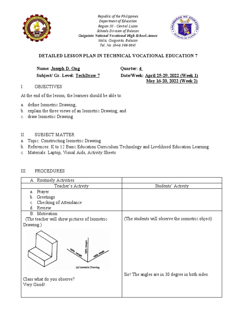 Lesson_Plan_in_Constructing Isometric Drawing Q3 Week 1 and 2 | PDF