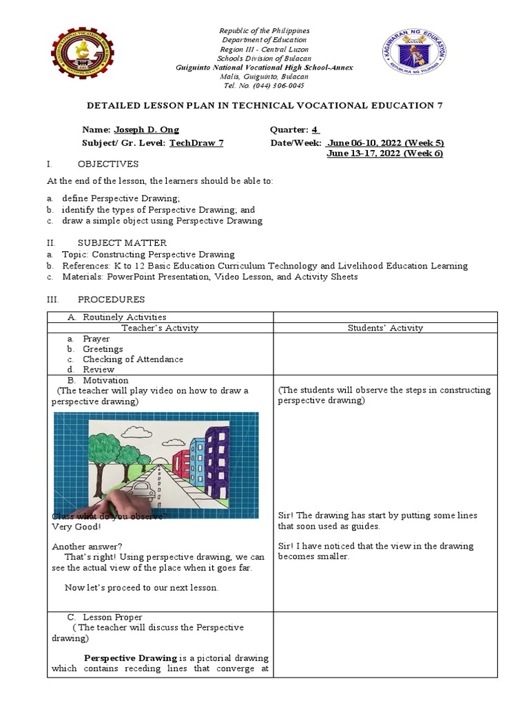 Lesson_Plan_in_Constructing Perspective Drawing Q4 Week 5 and 6 | PDF ...