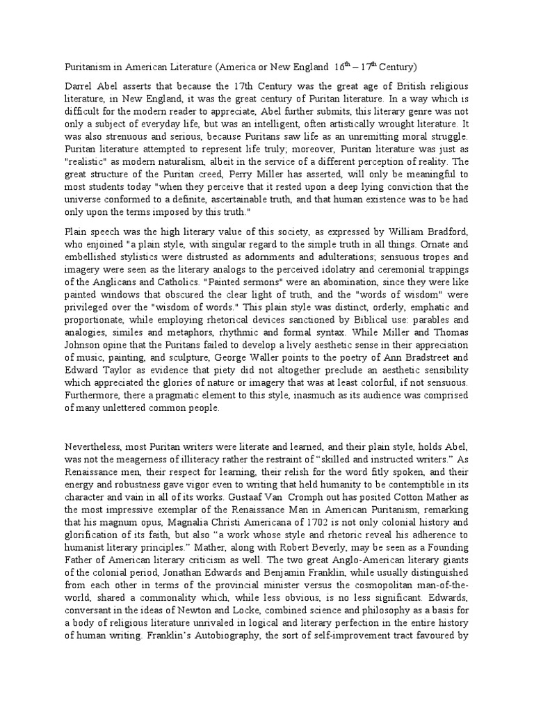 Puritan Influence on Early American Literature | PDF | Puritans | Bible