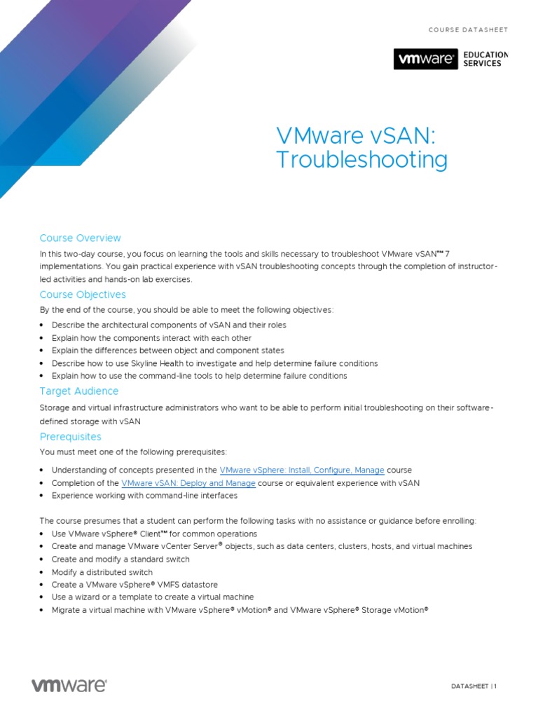 EDU_DATASHEET VMware vSAN Troubleshooting V7 | PDF
