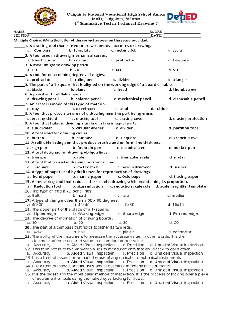 Gr.7 Techdraw 1st Summative | PDF | Inventory | Technical Drawing