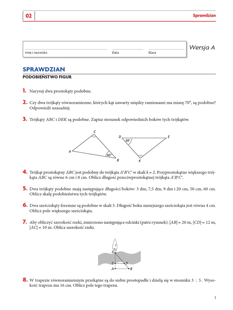 Sprawdzian 2 Podobienstwo Figur | PDF Sprawdzian 2 Podobienstwo Figur | PDF