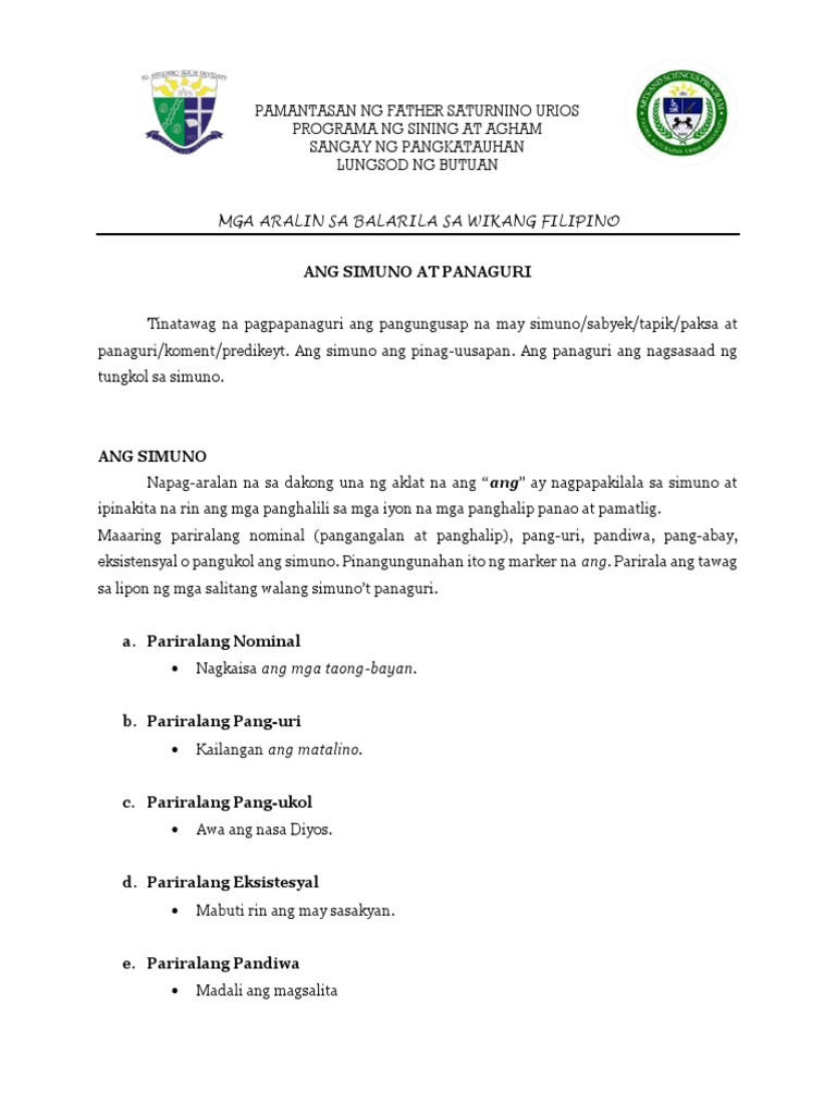 Ang Simuno at Panaguri | PDF