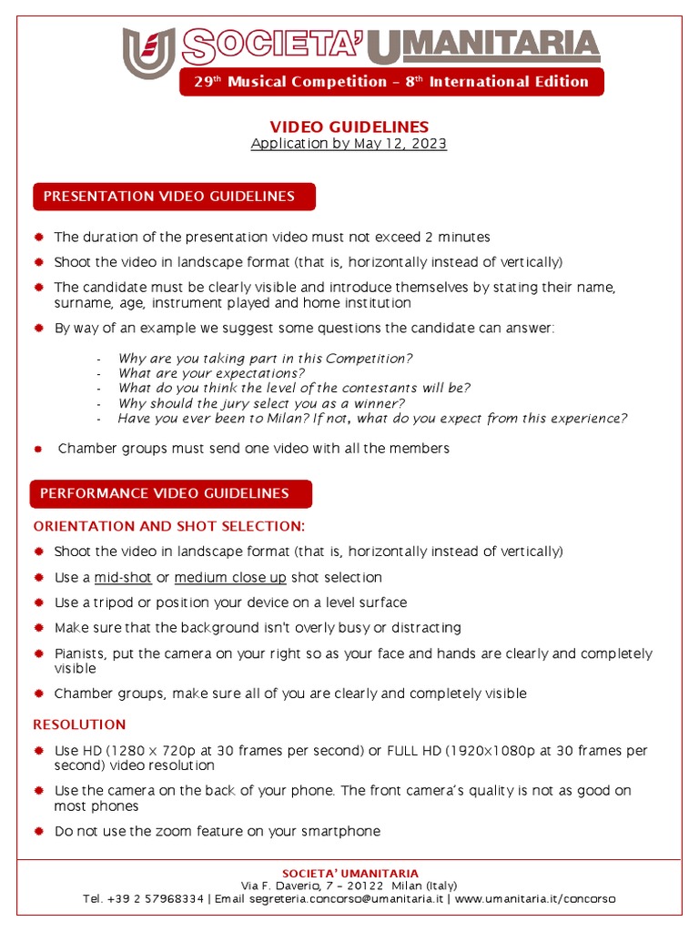 XXIX Musical Competition Video Guidelines | PDF | Video | Smartphone