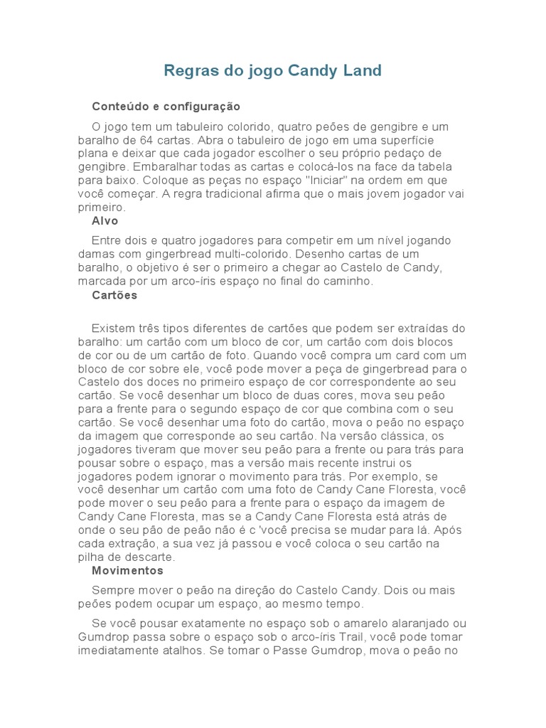 Regras Do Jogo Candy Land | PDF | Jogos