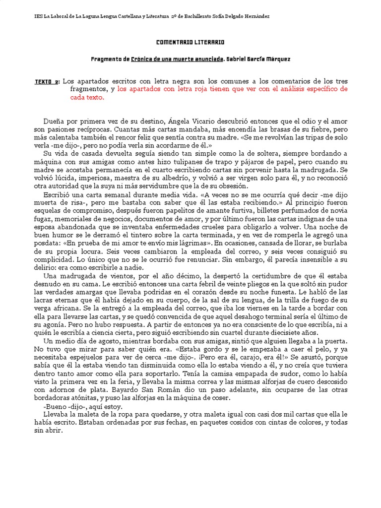 Fragmento 2. Crónica de Una Muerte Anunciada. 2020 | PDF | Gabriel ...
