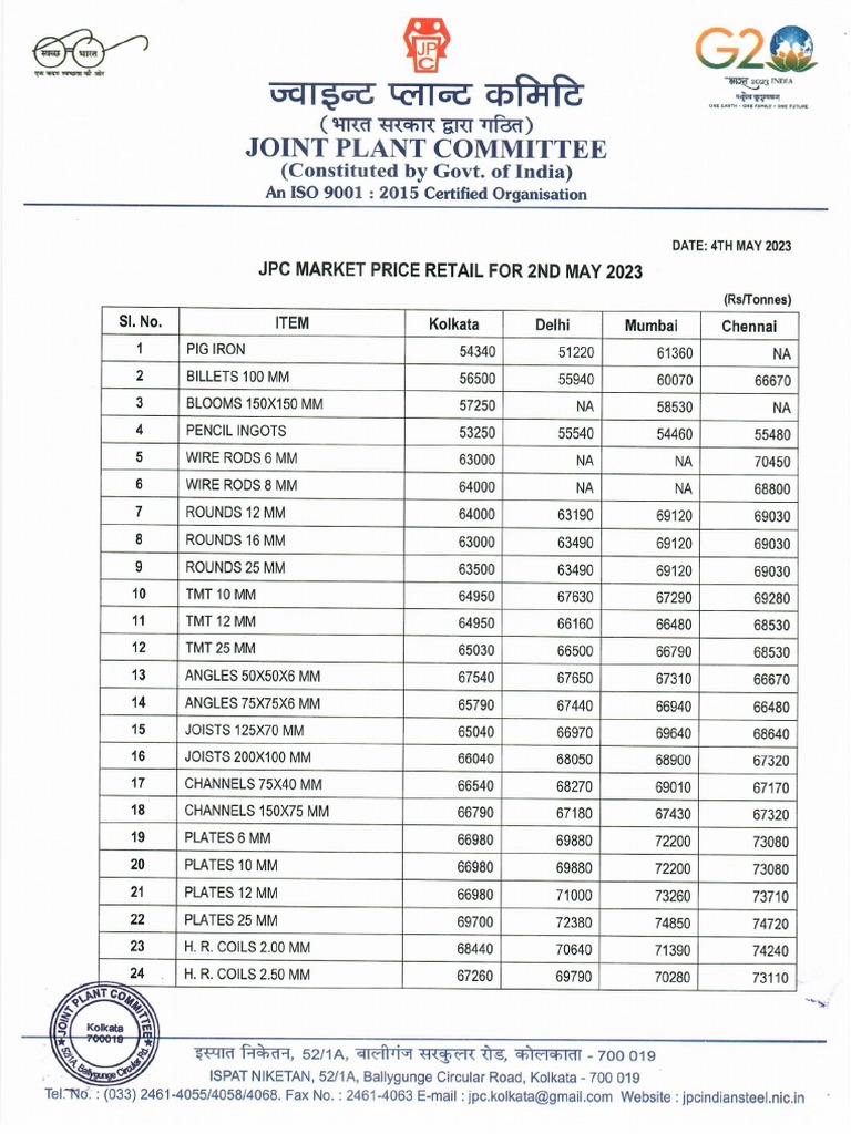 JPC Steel Rate 04-05-2023 | PDF