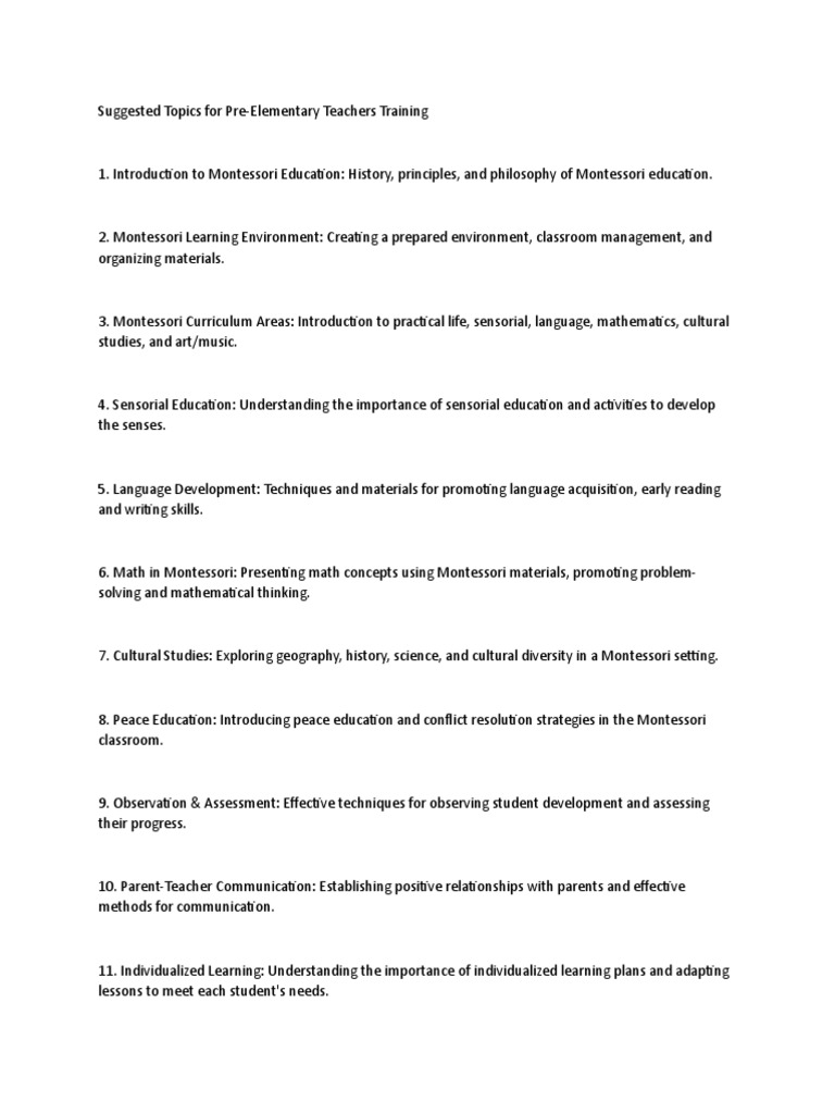 Pre-Elem Suggested Topics | Download Free PDF | Montessori Education ...