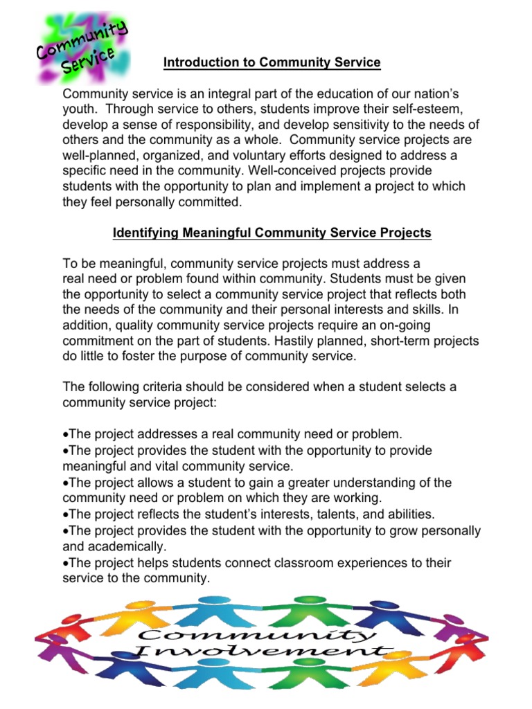 Community Service Project Guidelines | PDF | Community | Teachers