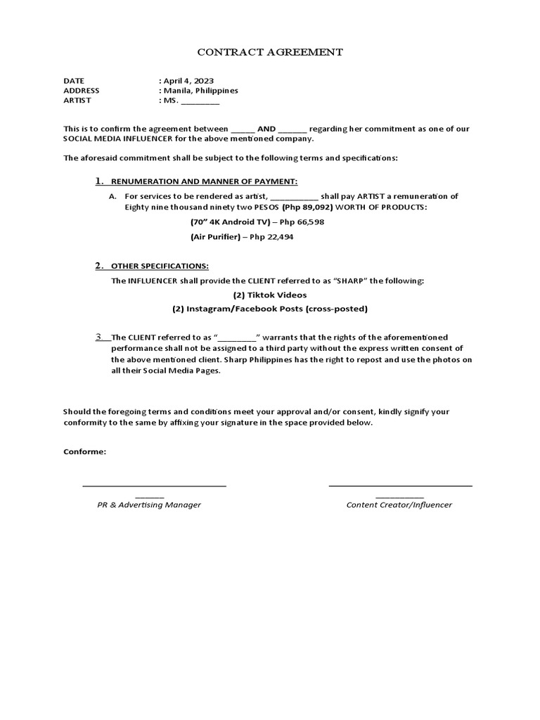 Influencer Agreement Pdf
