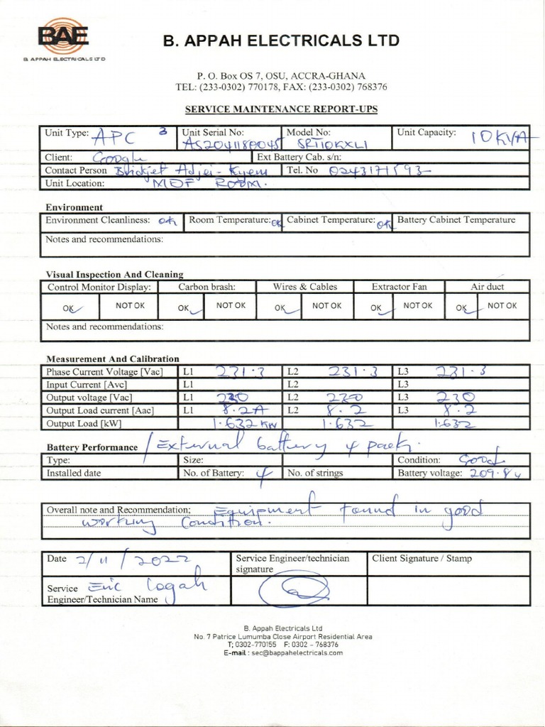 Service Maintenance Report | PDF