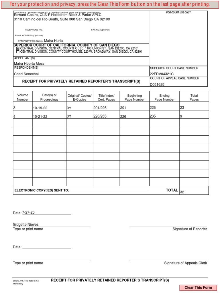 Legal Transcript Receipt Form | PDF