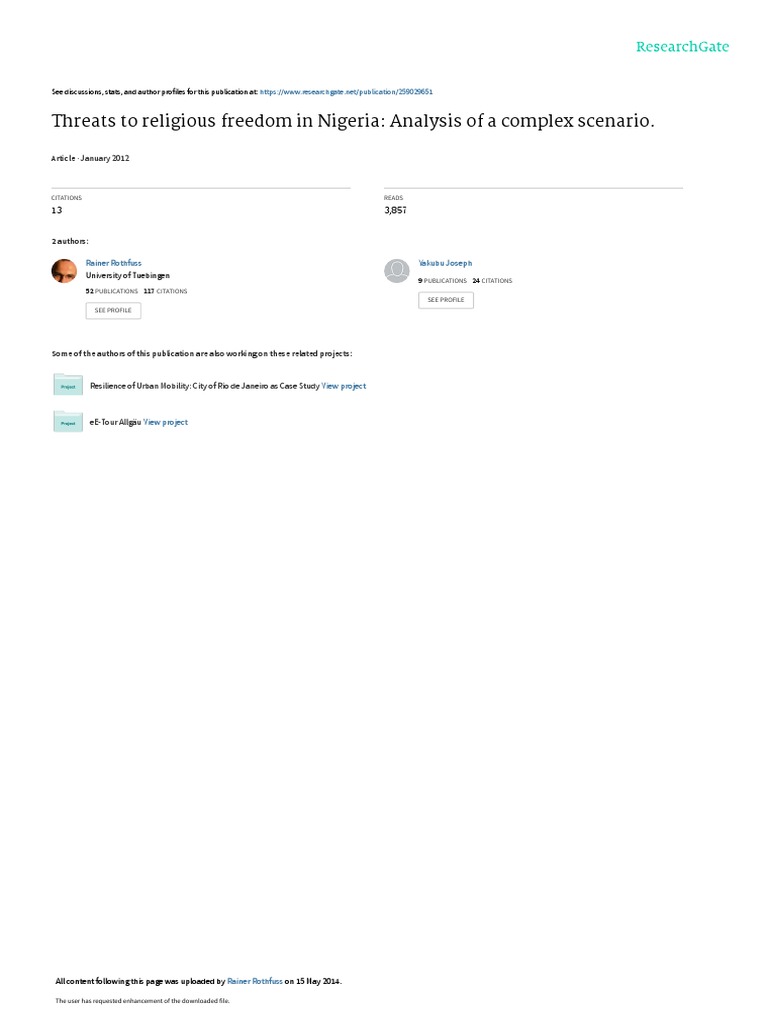 Joseph - Rothfuss - 2012. Threats To Religious Freedom in Nigeria | PDF