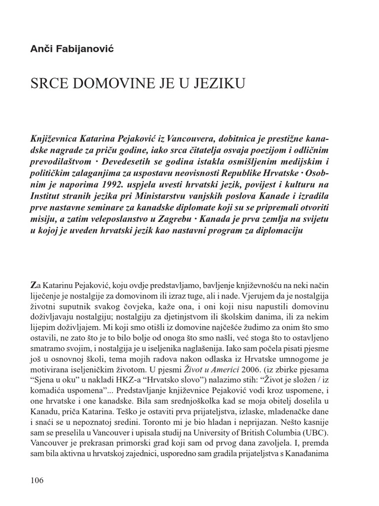 Katarina Pejaković - Srce Domovine Je U Jeziku | PDF