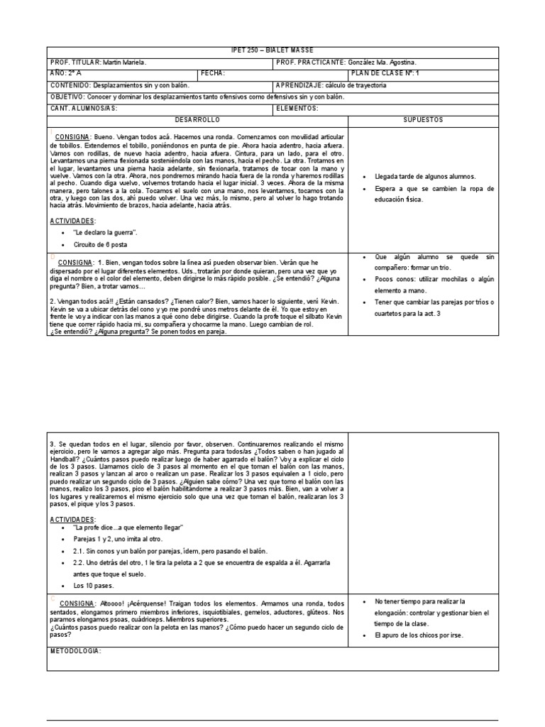 Plan de Clases U.D Handball | PDF | Defensor (Asociación de Fútbol) | Tobillo