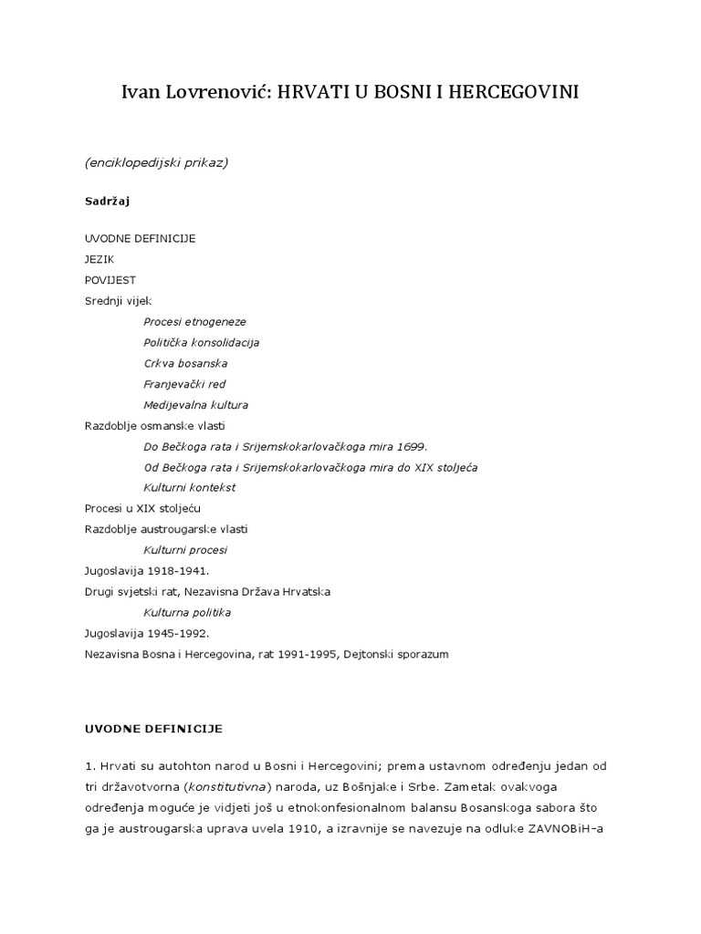 Hrvati U BiH Kroz Povijest - Lovrenović | PDF