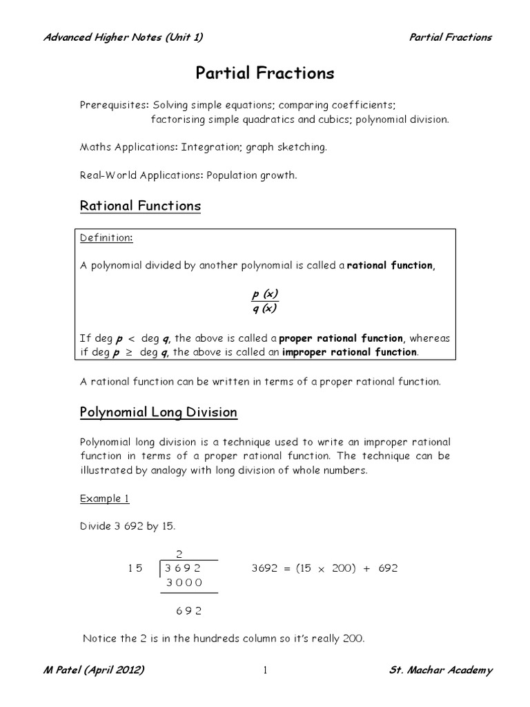 Partial Fractions Notes | PDF Partial Fractions Notes | PDF