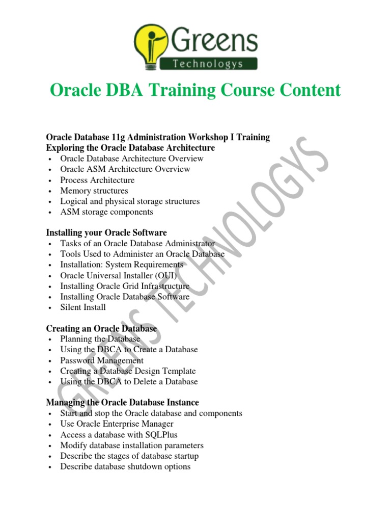 Oracle DBA Syllabus | PDF | Backup | Databases