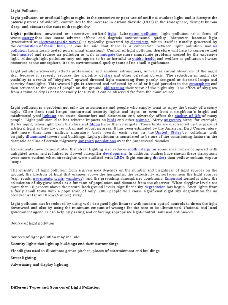 Light Pollution | PDF | Lighting | Street Light