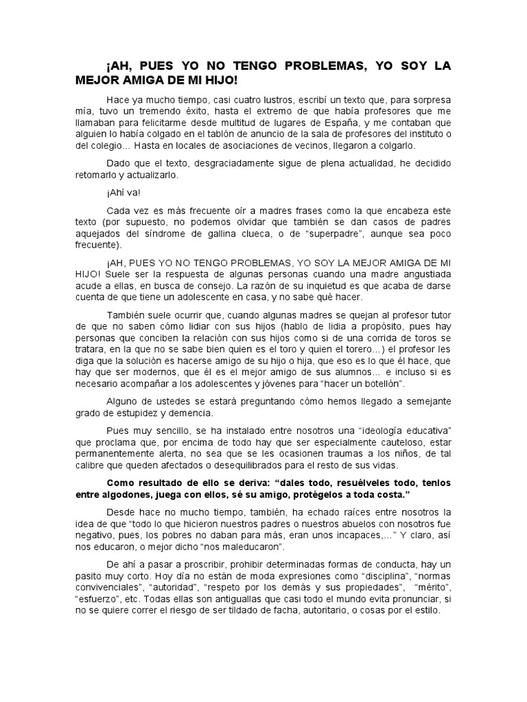 Ah, Yo No Tengo Problemas, Soy La Mejor Amiga de Mi Hijo | PDF