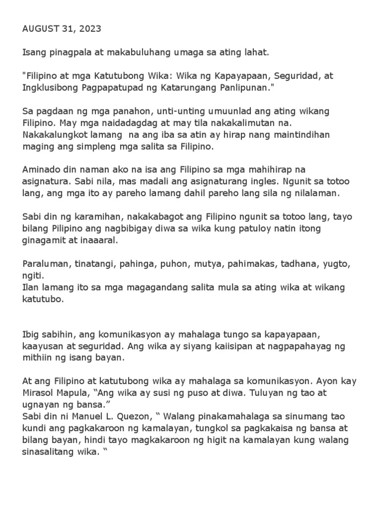 Talumpati Sa Buwan NG Wika | PDF