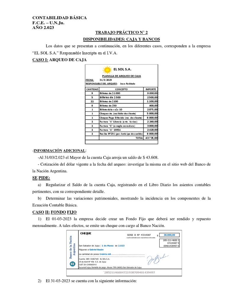 Trabajo Practico #2 Caja y Bancos | PDF