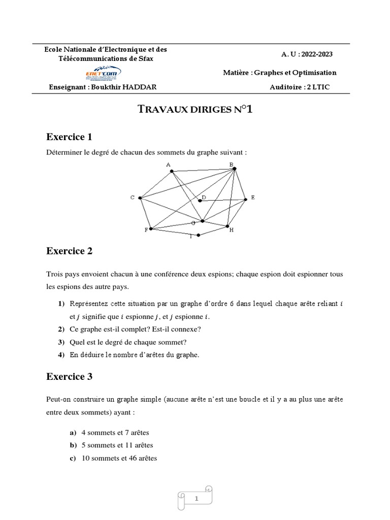 Exercices sur la théorie des graphes | PDF | Théorie des graphes ...
