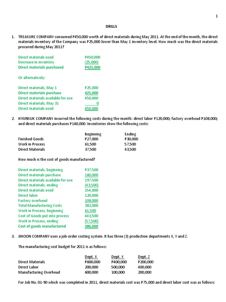 Cost Accounting Drills | PDF | Cost Of Goods Sold | Business Economics